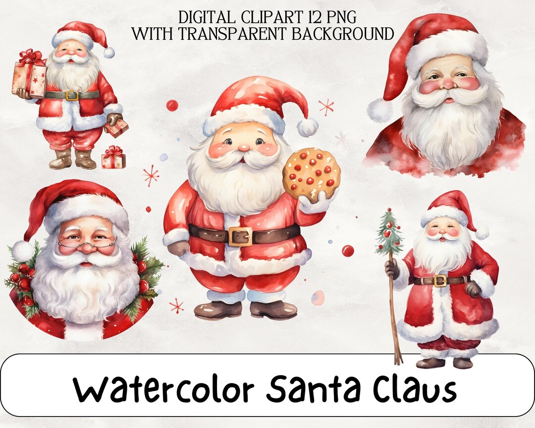 Watercolor Christmas Santa Claus Clipart Festive Holiday - Etsy