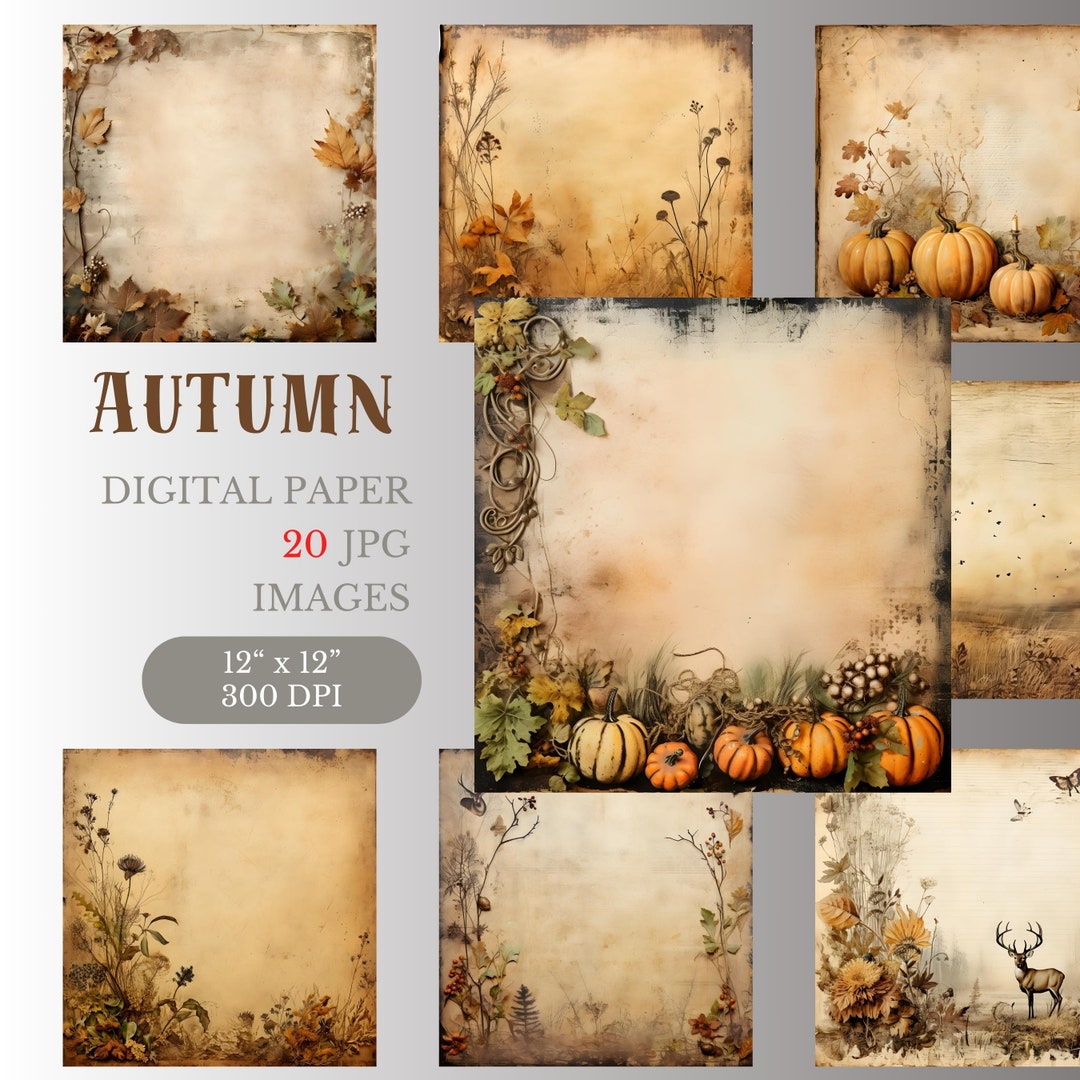 Autumn Vintage Backgrounds Digital, Fall Square Papers, Pumpkins ...