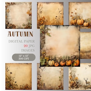 Autumn Vintage Backgrounds Digital, Fall Square Papers, Pumpkins ...