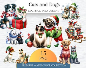 Christmas Dogs Watercolor Clipart Bundle 434 PNG Festive Dog Images ...