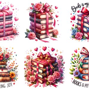 Watercolor Valentine Book Lover Clipart, 6 PNG Valentines Clipart ...
