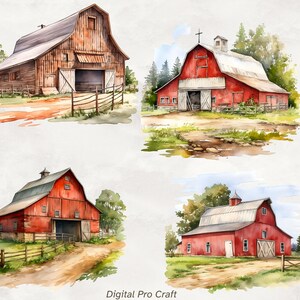 Farm Barn Watercolor Clipart, Farmhouse Clipart, Barn Bundle PNG, House ...