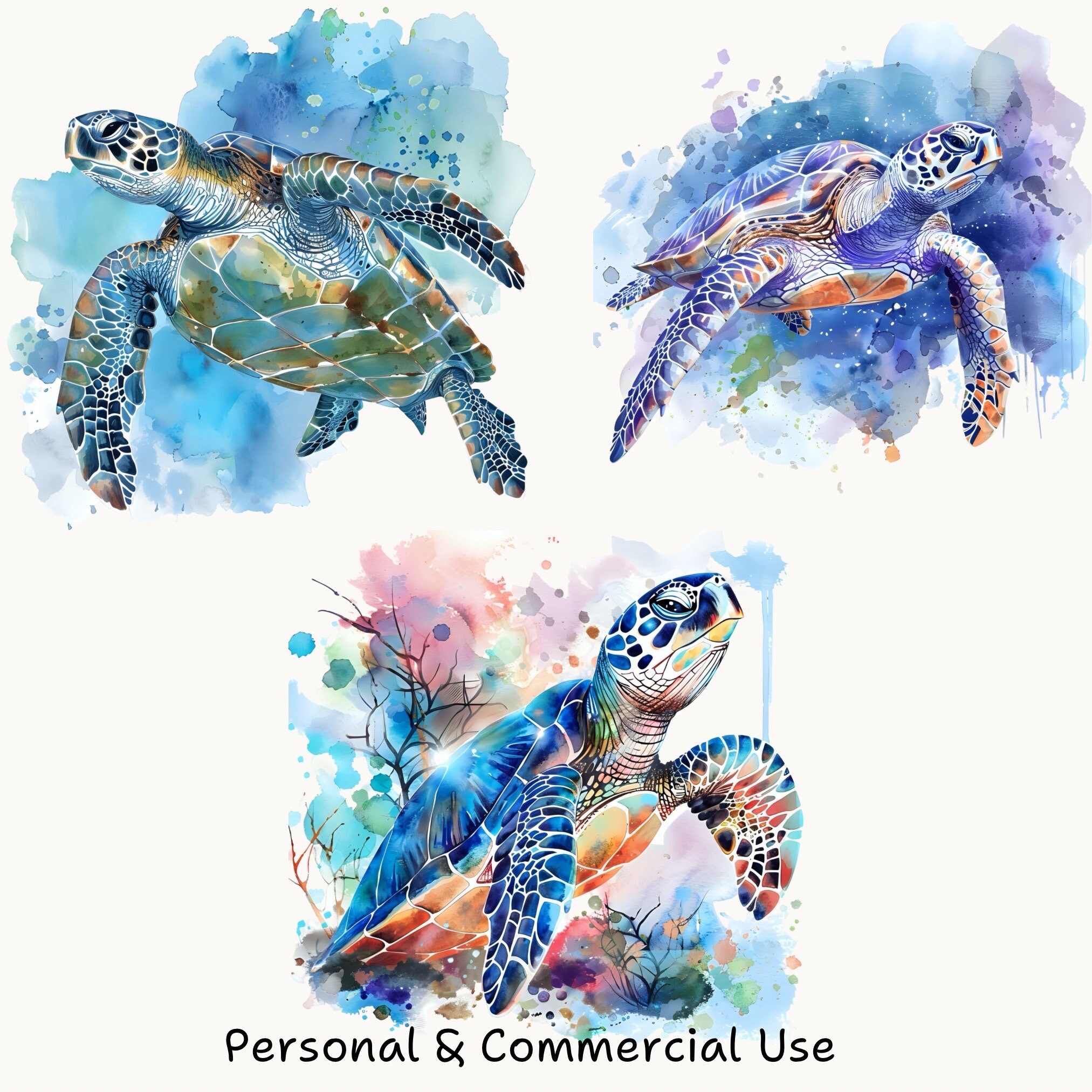 11 Sea Turtle Clipart Set, Marine Turtle Printable Watercolor, High ...