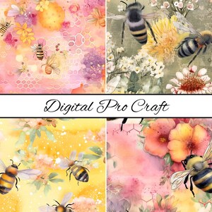 Honey Bee Digital Paper, Seamless Patterns, Watercolor Bee Backgrounds ...