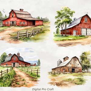 Farm Barn Watercolor Clipart, Farmhouse Clipart, Barn Bundle PNG, House ...