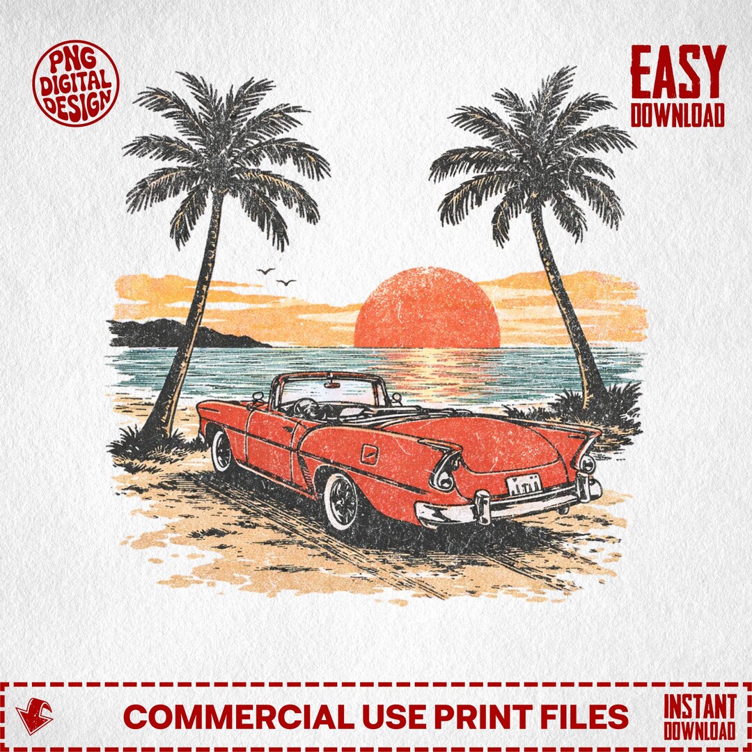 Trendy Vintage Png, Distressed Car Sublimation, Beach Sunset, DTF ...