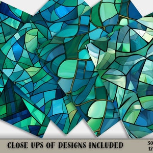 Blue and Green Intertwine Stained Glass SEAMLESS Patterns-digital Paper ...