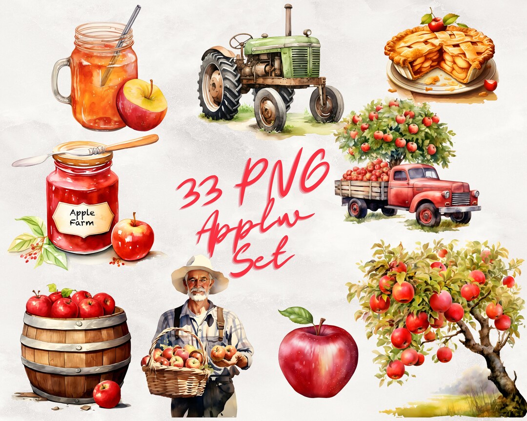 Apple Clipart Bundle 33 PNG Red Watercolor Apple Clipart, Apple Pie ...