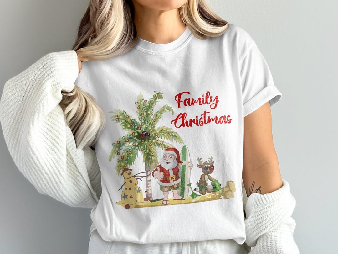 Tropical Christmas Clipart, Santa Beach PNG, Family Christmas, Surfing ...