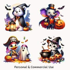 Halloween Animals Clipart PNG, Cute Watercolor Animal Digital Download ...