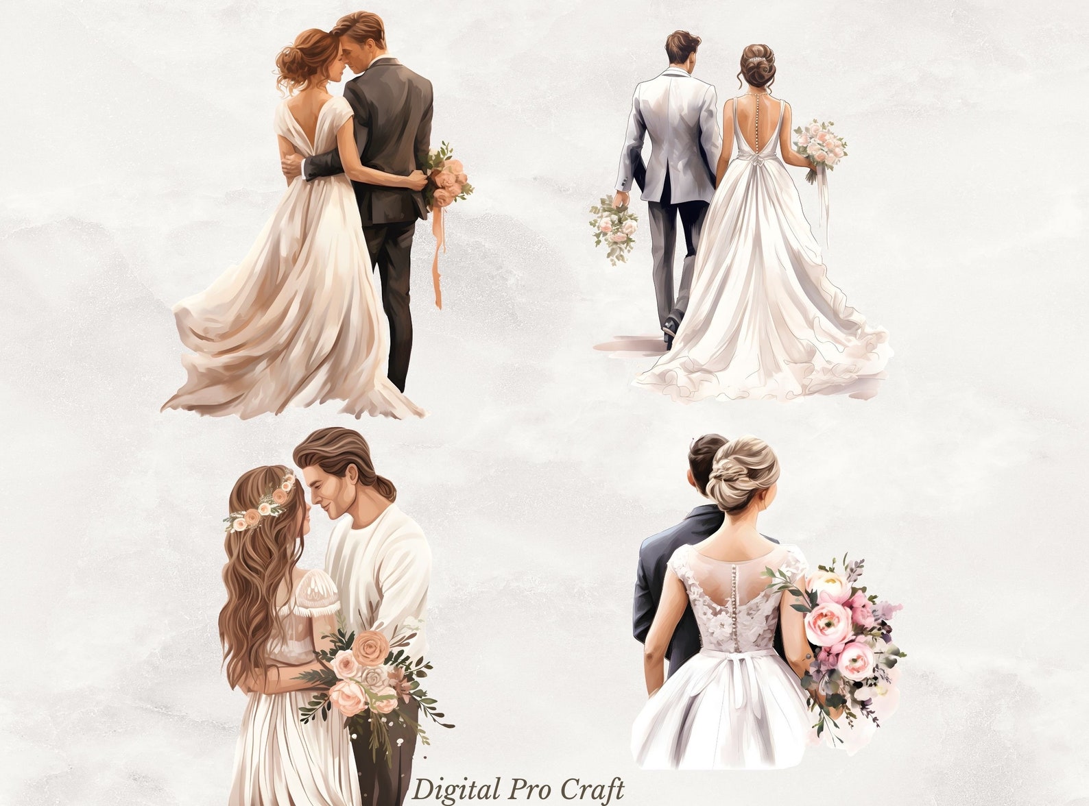 Bride and Groom Back Clipart, Wedding Day Clipart 16 PNG and JPEG ...