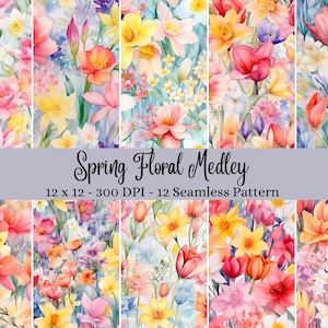 Spring Floral Medley Digital Paper Pack, 12x12 Seamless Pattern ...
