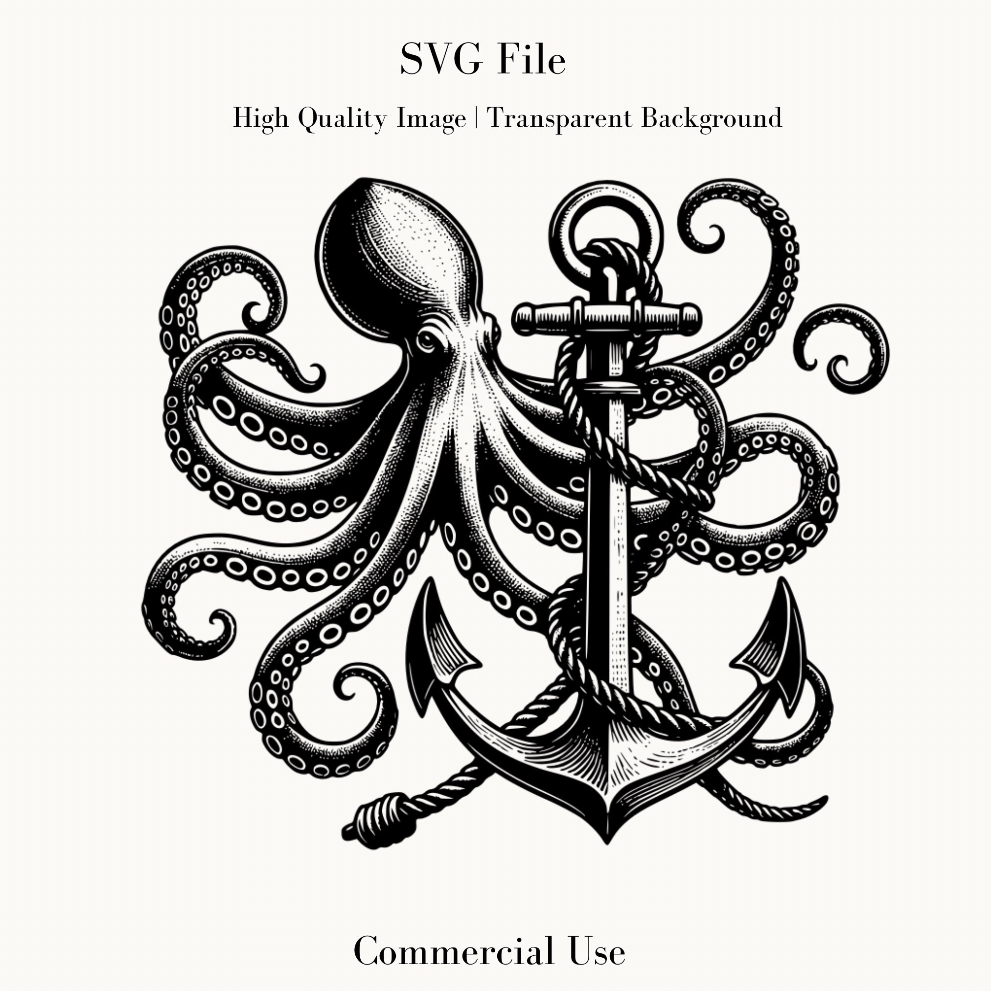 Nautical Octopus and Anchor SVG, High Quality Digital File, Transparent ...