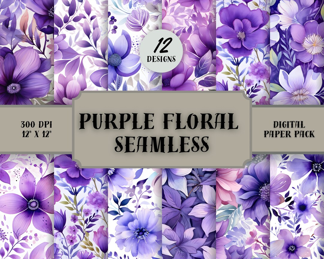 Purple Floral Digital Paper - SEAMLESS - Purple Watercolor Flower ...