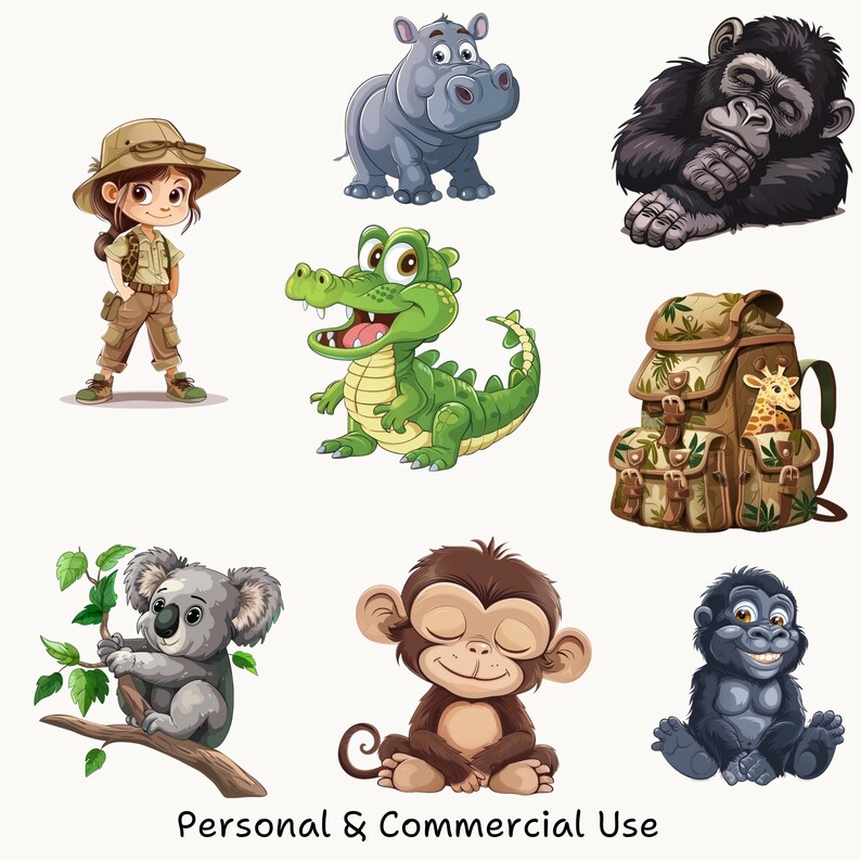 Safari Animals Clipart, Watercolor Jungle Critters, Kids Party ...