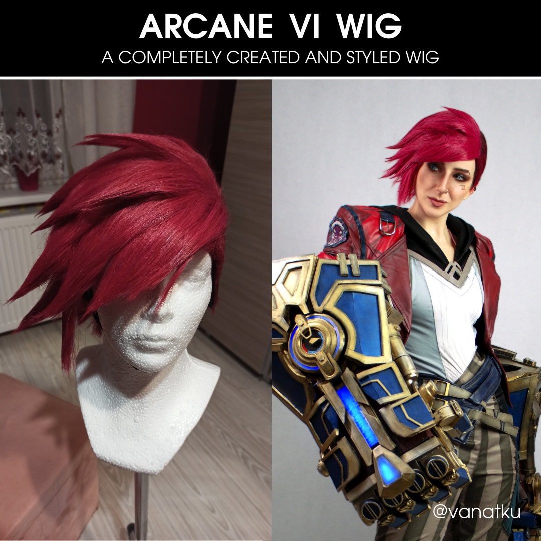 Arcane Vi Cosplay Wig Inspired League of Legends Lol Riot Game Cap ...