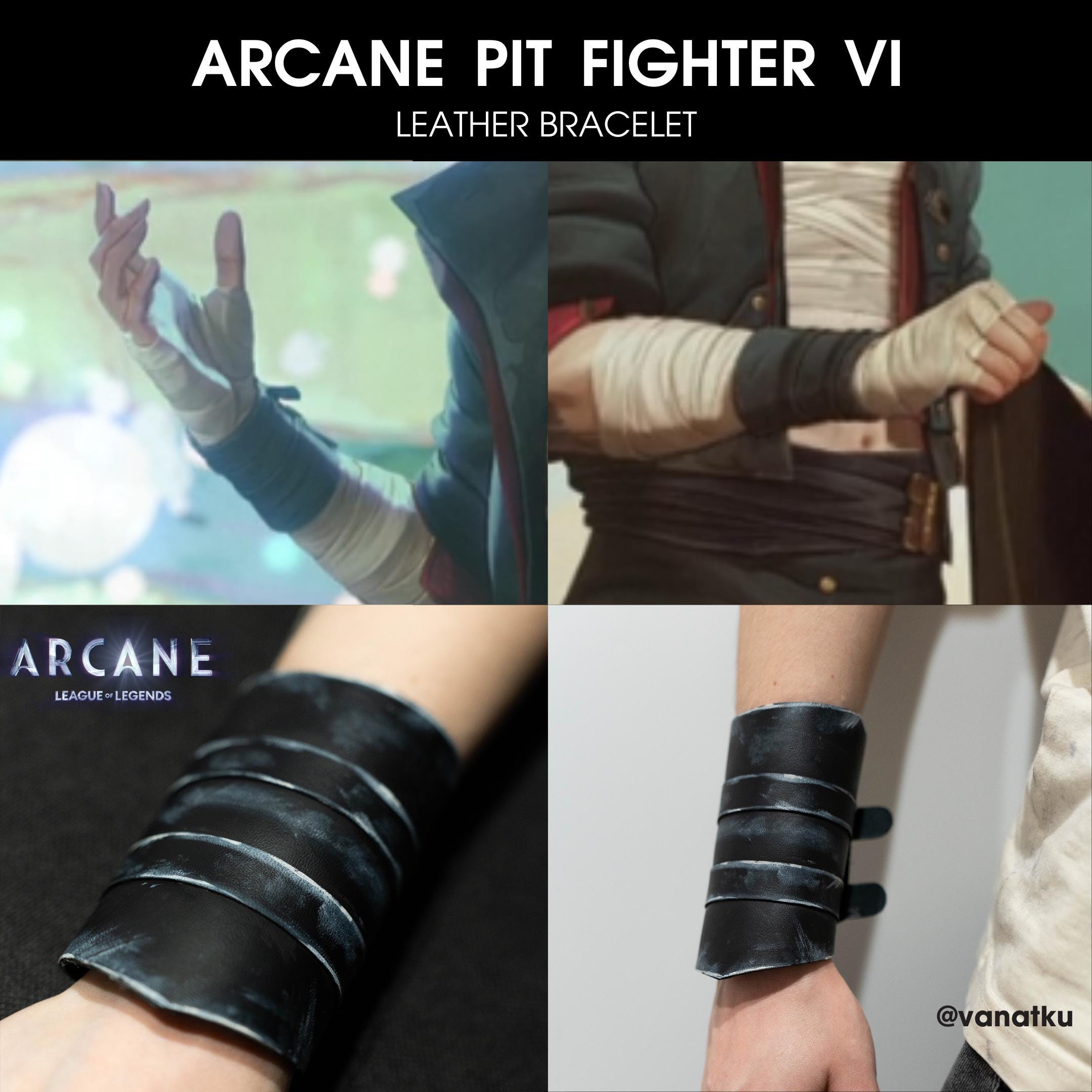 Vi Arcane 2 Pit Fighter Enforcer Piltover Leather Bracelet Prop Cosplay ...