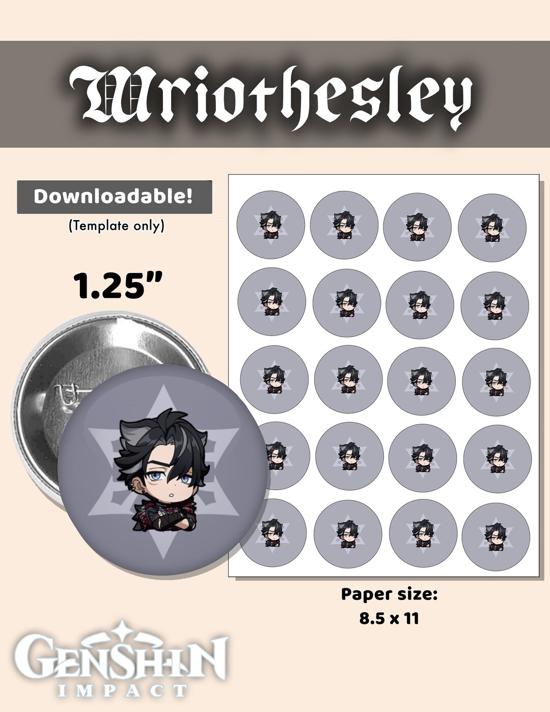 Genshin Impact Wriothesley Sticker Button Pin Template 1.25 - Etsy