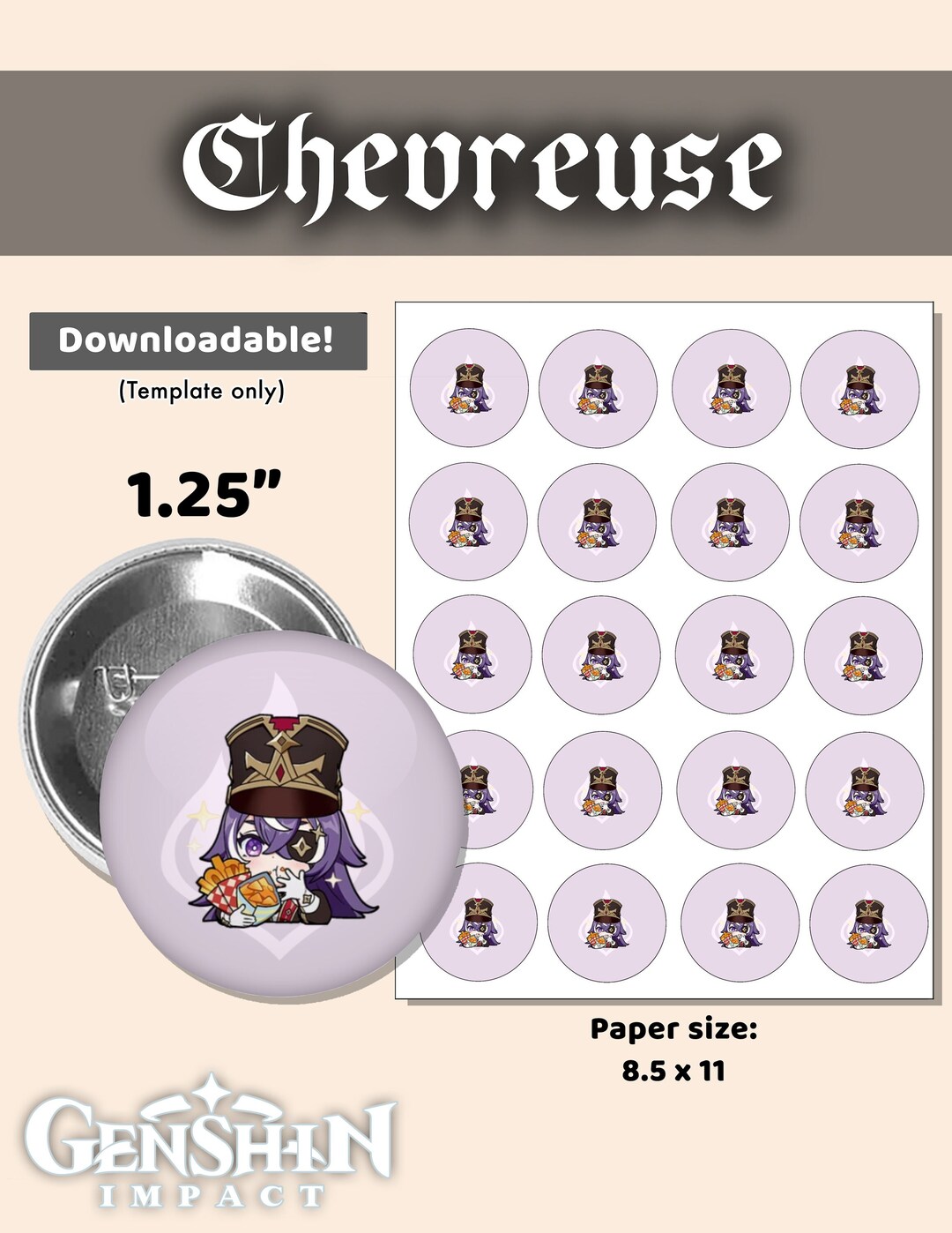Genshin Impact Chevreuse Sticker Button Pin Template 1.25 - Etsy