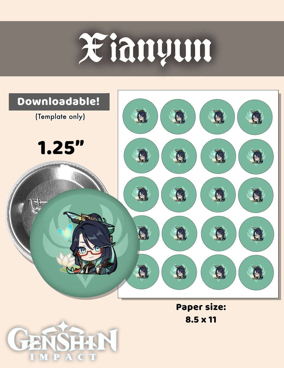 Genshin Impact Xianyun Sticker Button Pin Template 1.25" - Etsy