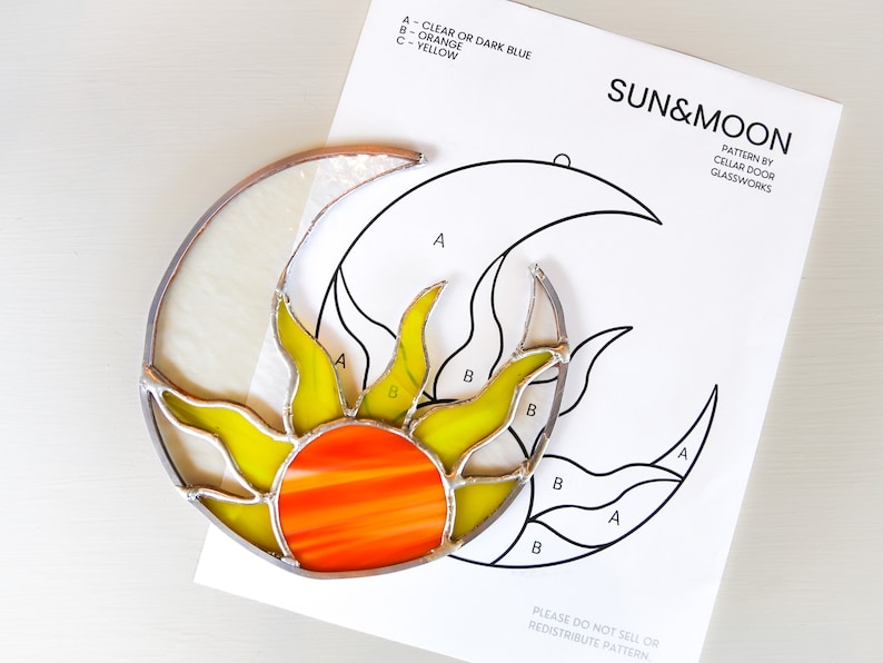 Moon and Sun Stained Glass Pattern Celestial PDF Digital File Beginner ...