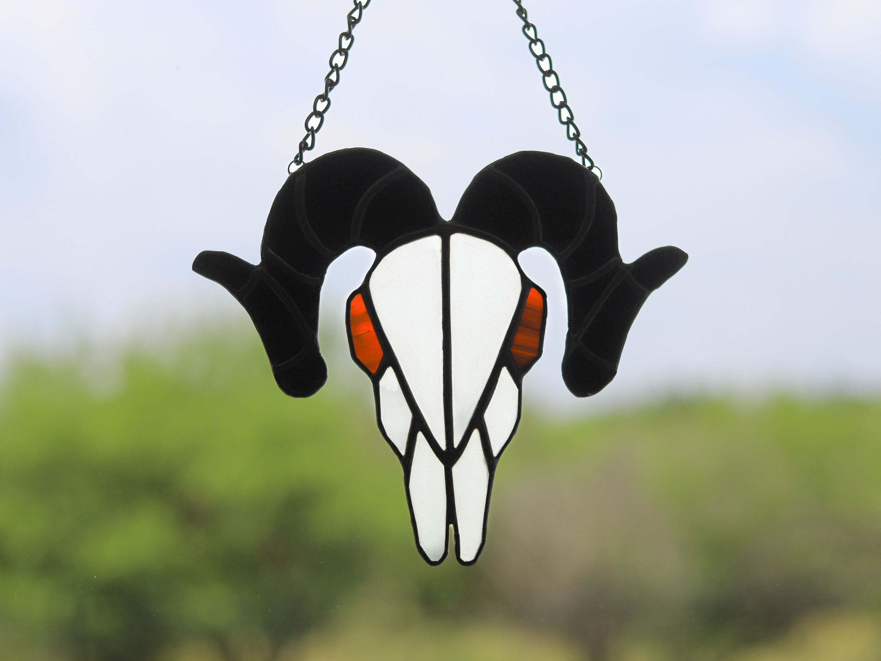 Aries Ram Skull Stained Glass Astrology Suncatcher Zodiac Celestial Art ...