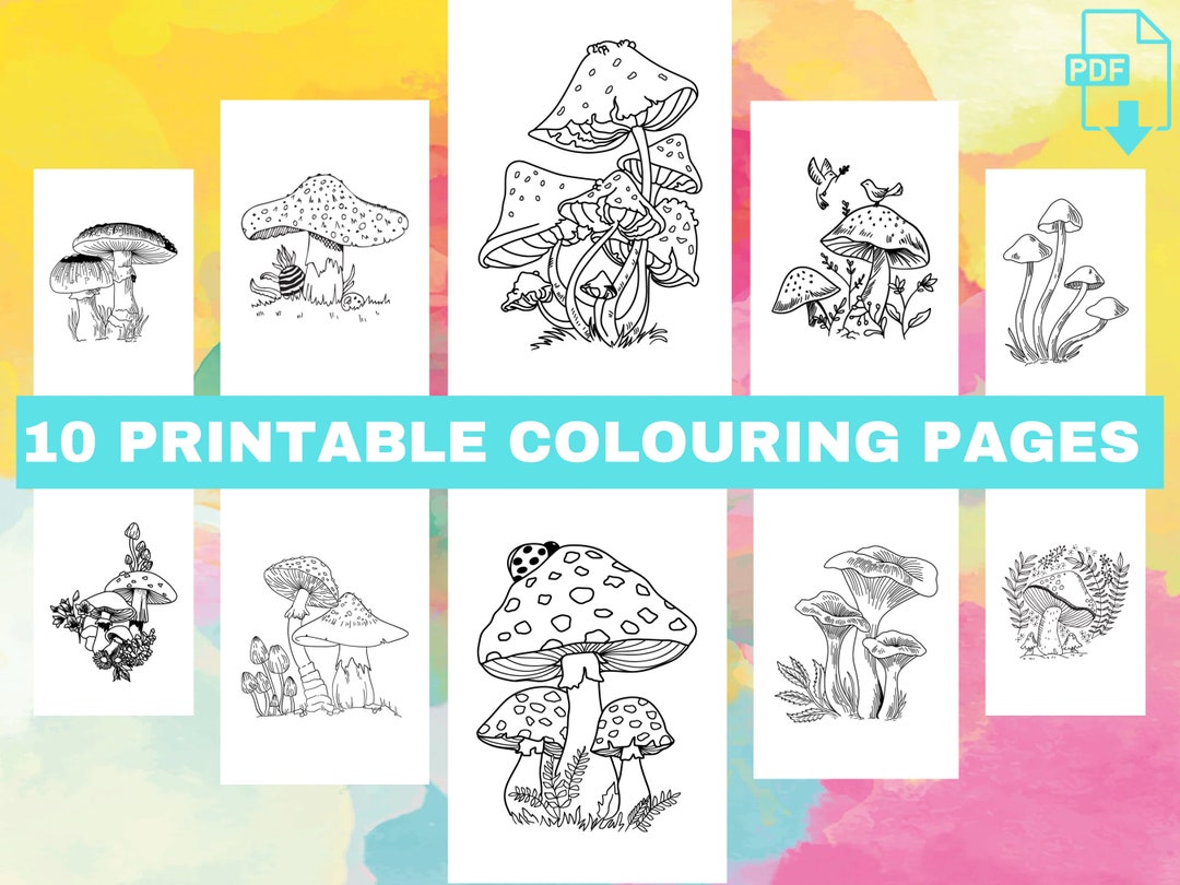 10 Magic Mushrooms Colouring Pages for Adults, Mushroom Nature Woodland ...