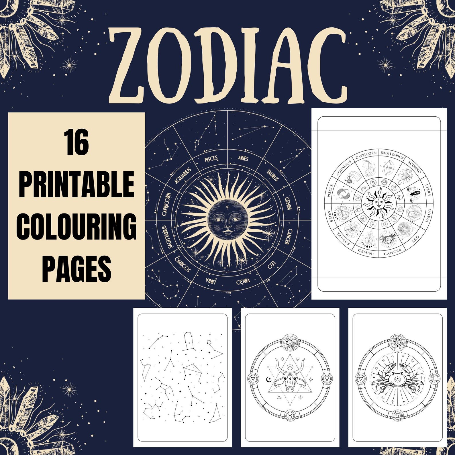 16 Zodiac Colouring Pages Printable, Astrology Colouring Sheets for ...
