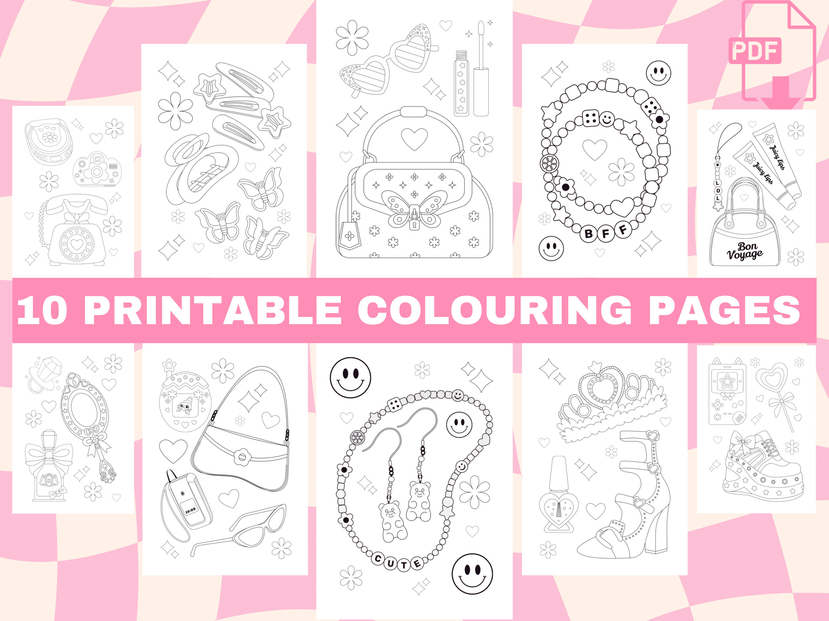 10 Y2K Cute Colouring Pages for Adults, 90s 2000s Groovy Coloring Book ...