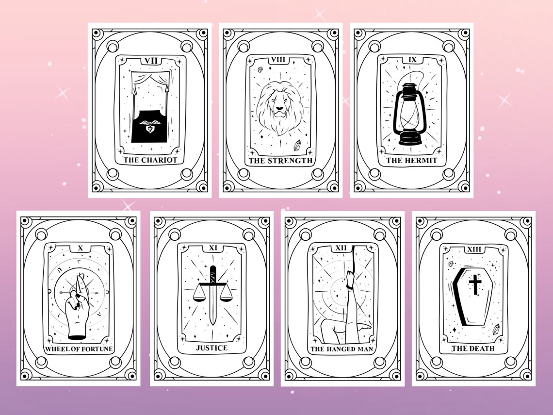 22 Tarot Card Colouring Pages for Adults, Boho Spiritual Witch Occult ...
