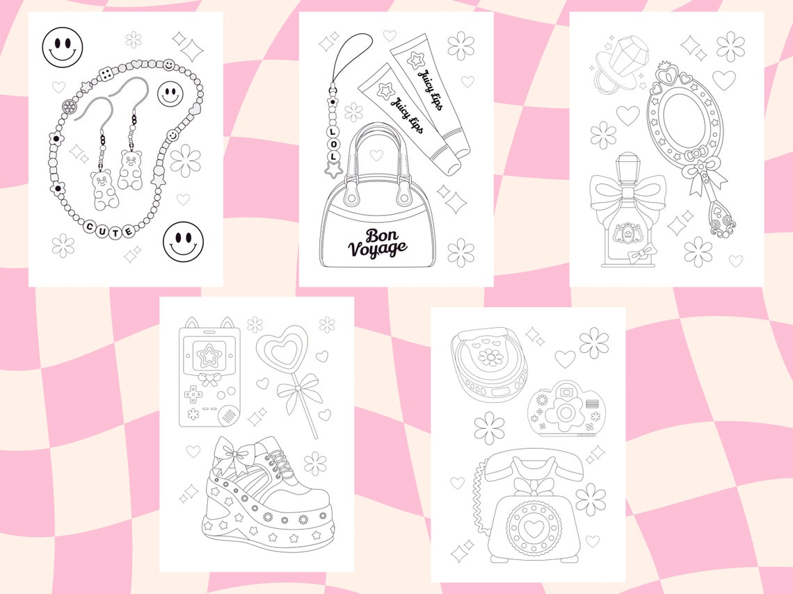 10 Y2K Cute Colouring Pages for Adults, 90’s 2000’s Groovy Coloring ...
