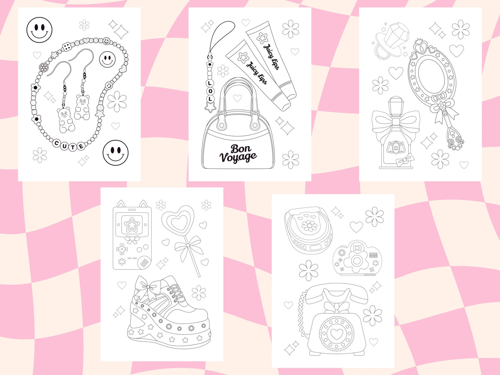 10 Y2K Cute Colouring Pages for Adults, 90’s 2000’s Groovy Coloring ...