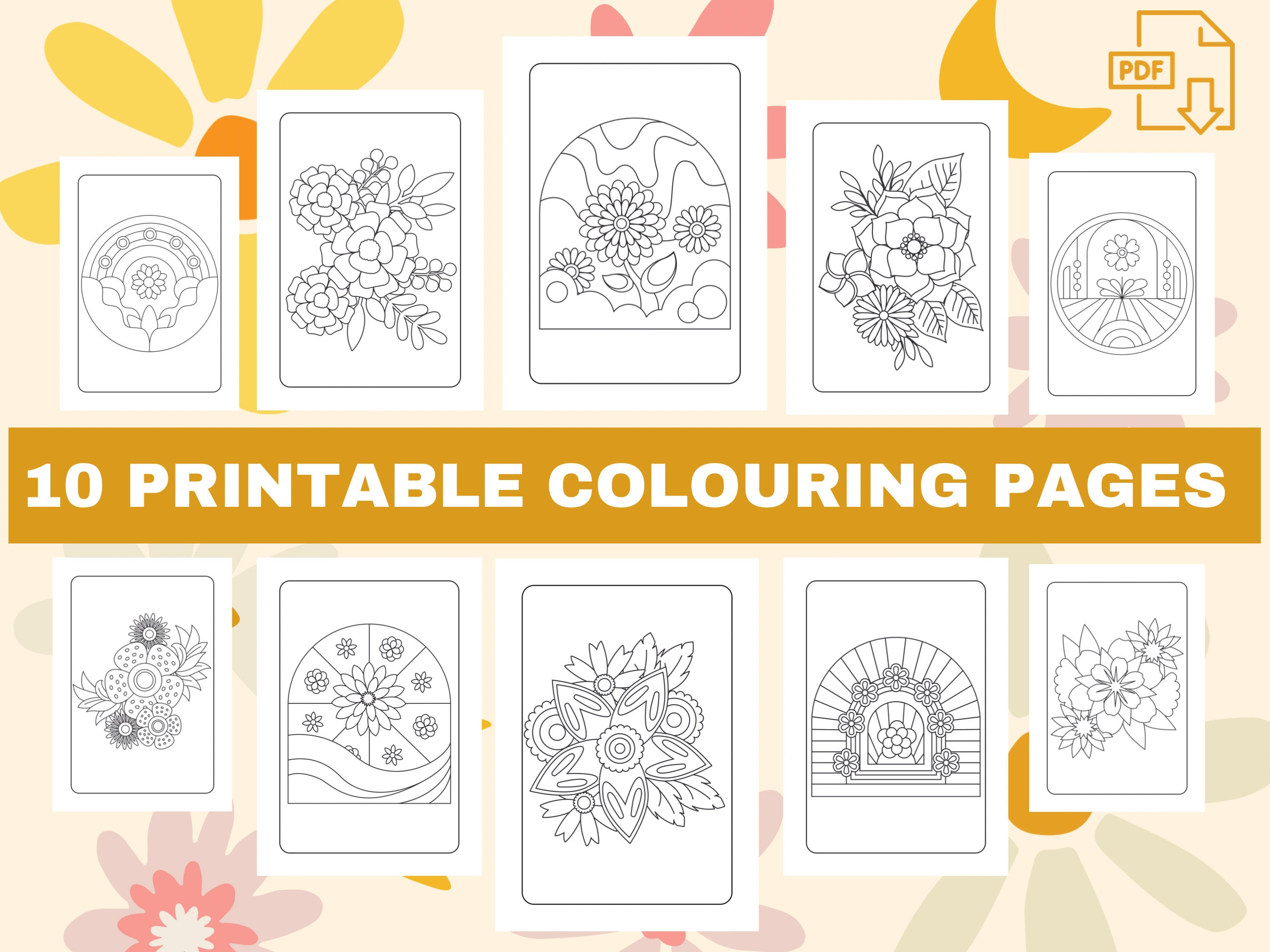 10 Bohemian Flower Simple Colouring Pages for Adults, Boho Minimalist ...