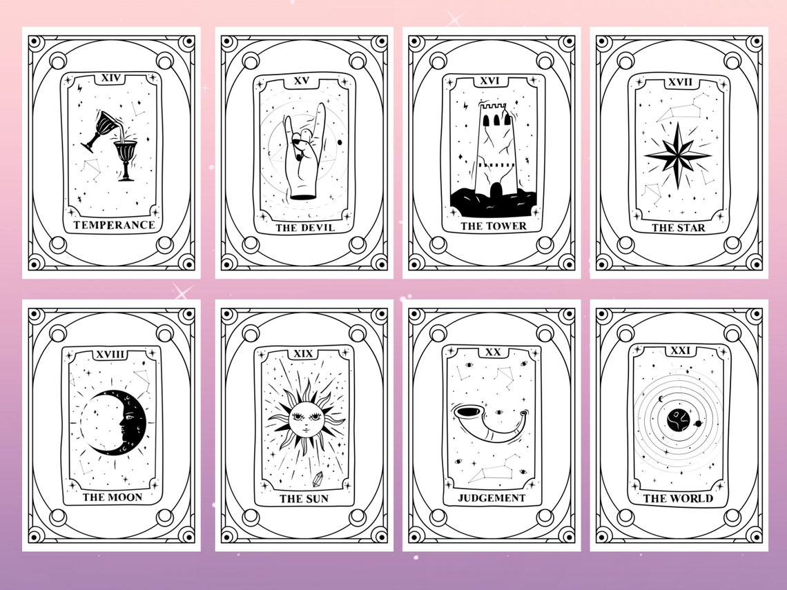 22 Tarot Card Colouring Pages for Adults, Boho Spiritual Witch Occult ...