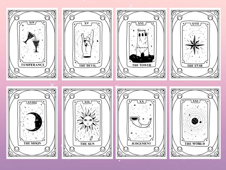 22 Tarot Card Colouring Pages for Adults, Boho Spiritual Witch Occult ...