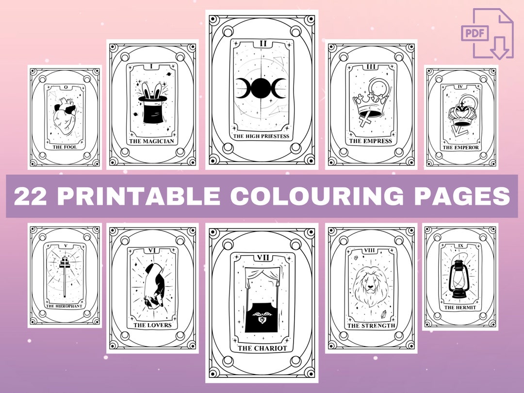 22 Tarot Card Colouring Pages for Adults, Boho Spiritual Witch Occult ...