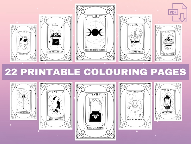 22 Tarot Card Colouring Pages for Adults, Boho Spiritual Witch Occult ...