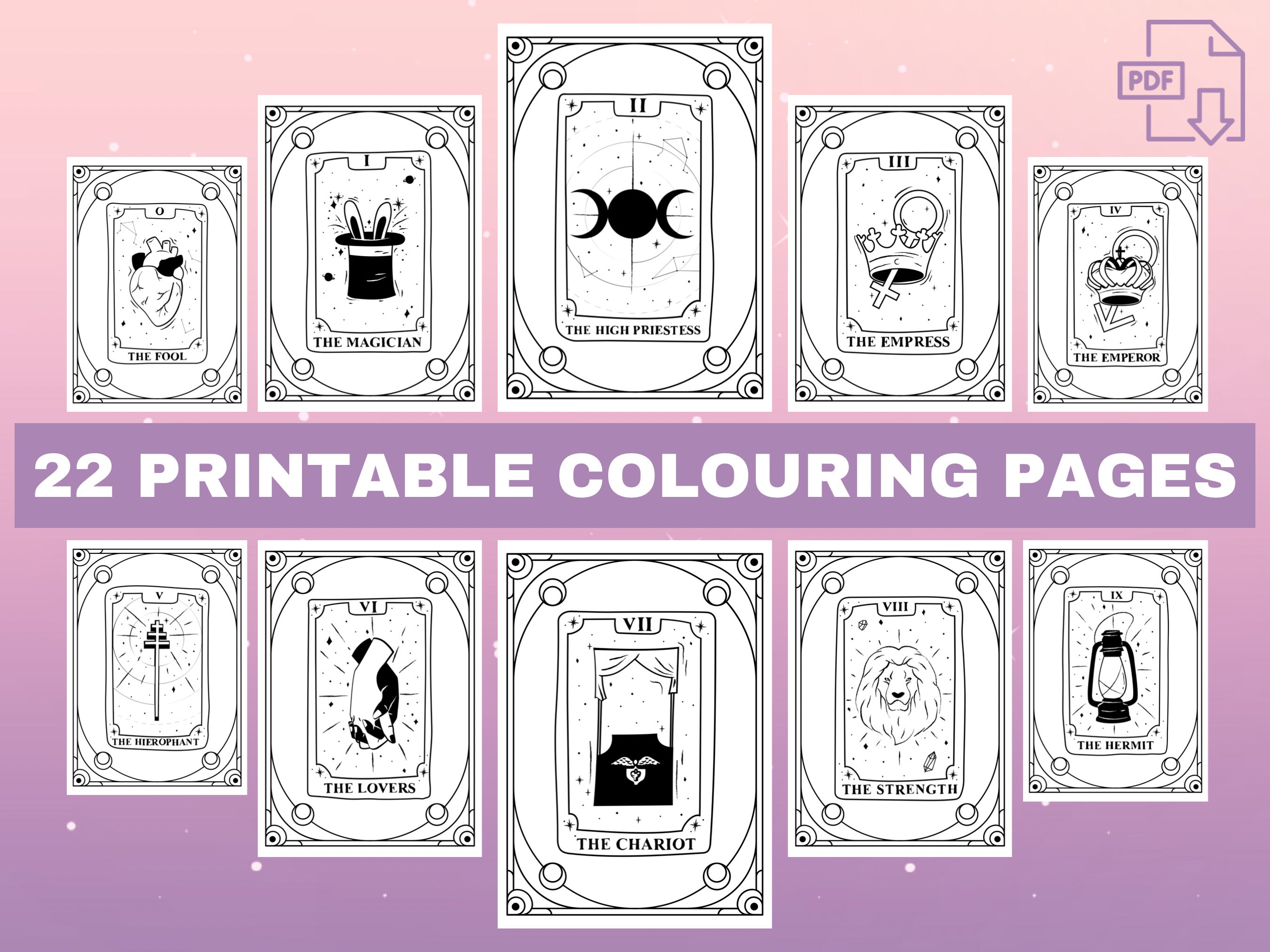 22 Tarot Card Colouring Pages for Adults, Boho Spiritual Witch Occult ...