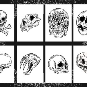 48 Skull Minimalist Colouring Pages for Adults, Skeleton Bone ...