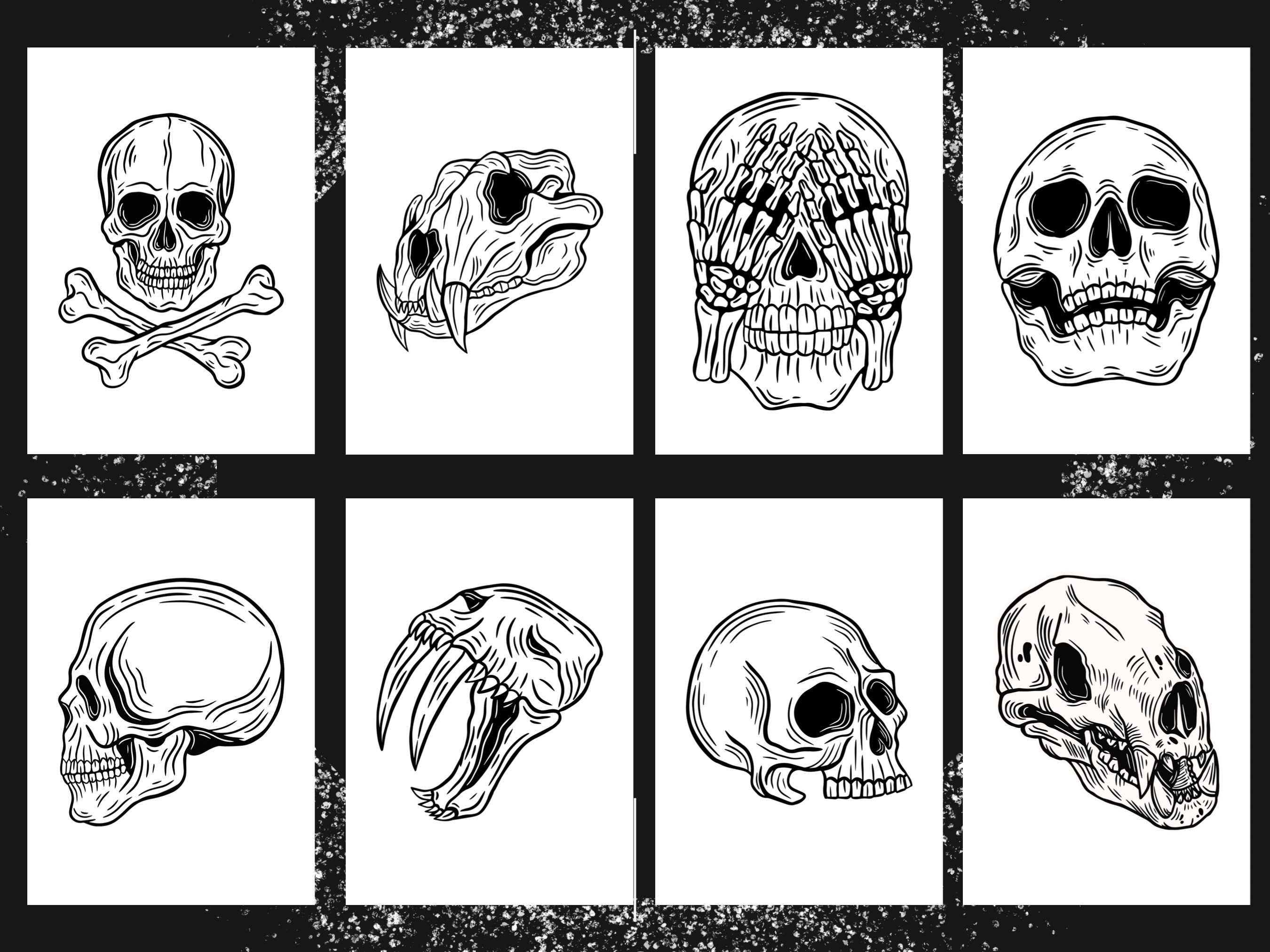 48 Skull Minimalist Colouring Pages for Adults, Skeleton Bone ...