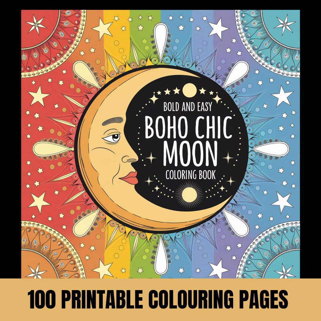 Boho Moon Coloring Pages | 100 Designs | Celestial Mystic Magic ...