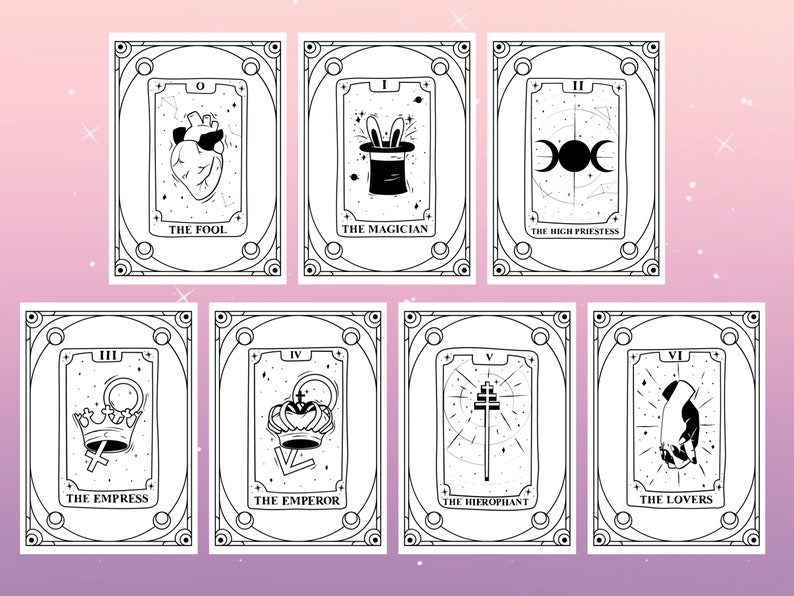 22 Tarot Card Colouring Pages for Adults, Boho Spiritual Witch Occult ...