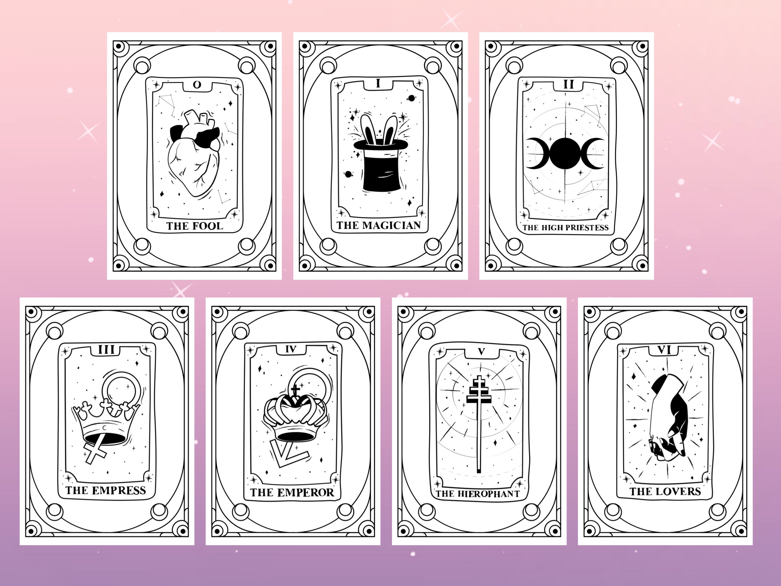22 Tarot Card Colouring Pages for Adults, Boho Spiritual Witch Occult ...