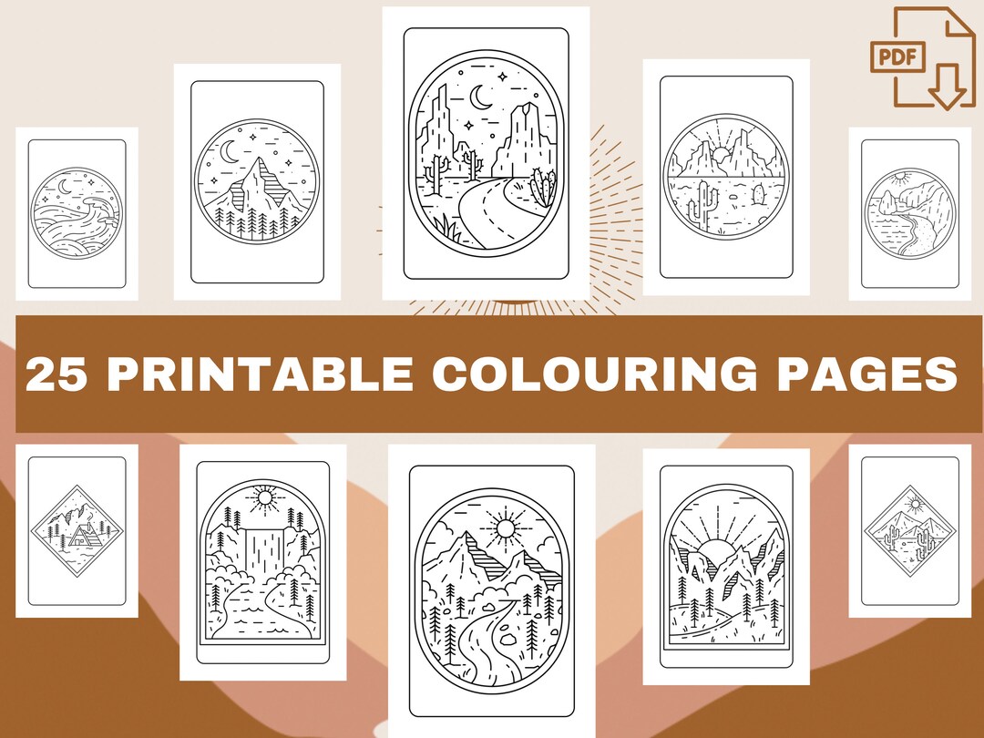 25 Bohemian Landscape Colouring Pages for Adults, Boho Minimalist ...