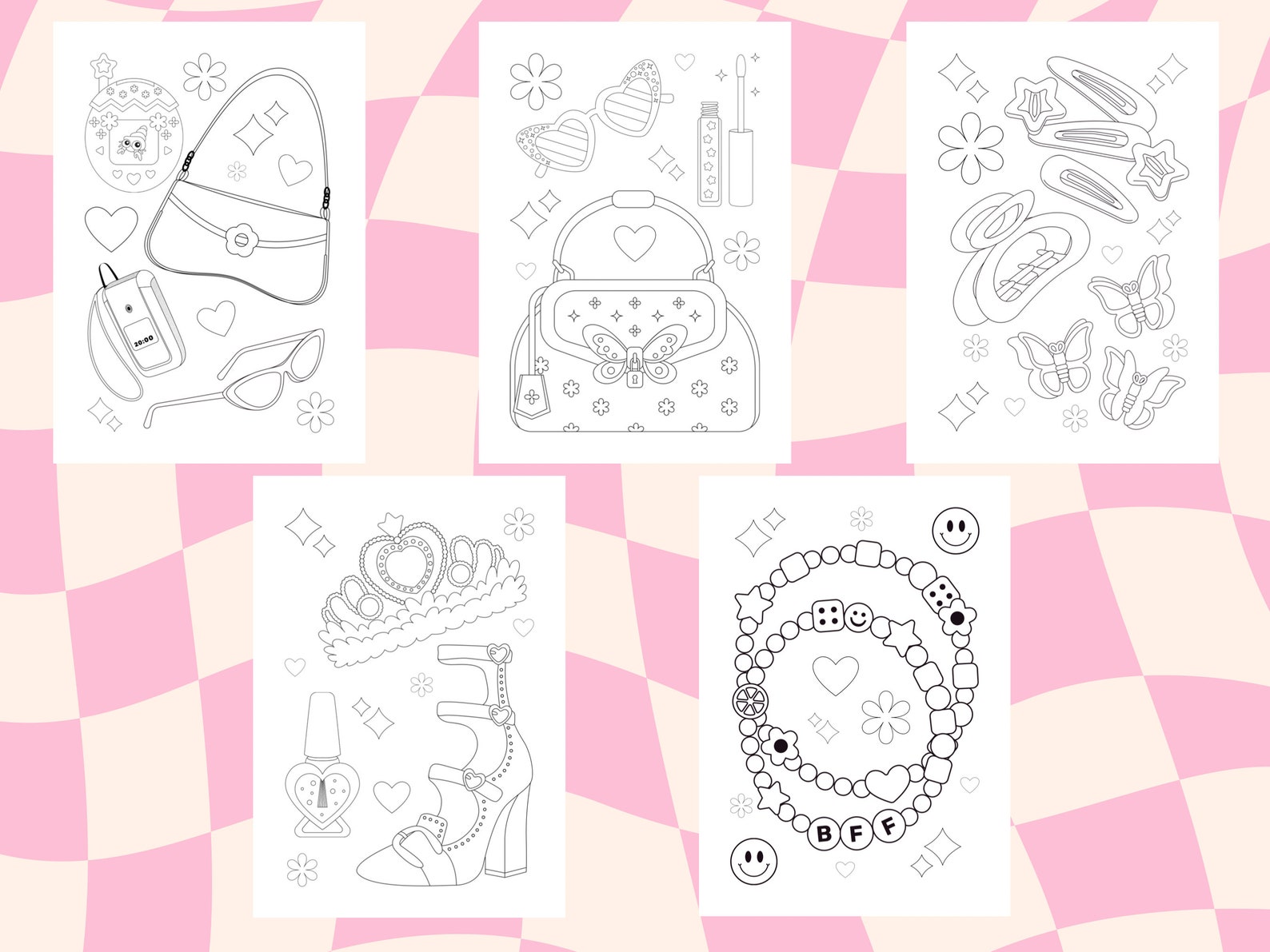 10 Y2K Cute Colouring Pages for Adults, 90’s 2000’s Groovy Coloring ...