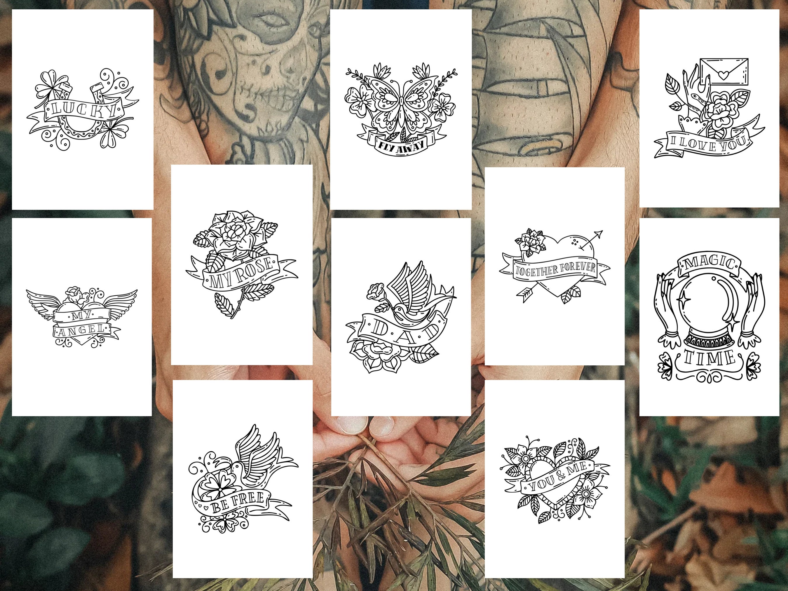 20 Old School Tattoo Simple Colouring Pages for Adults, Boho Skool ...
