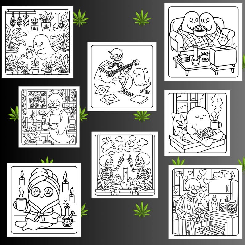 45 Spooky Stoner Colouring Pages | Funny 420 Skeleton Ghost Weed Art ...