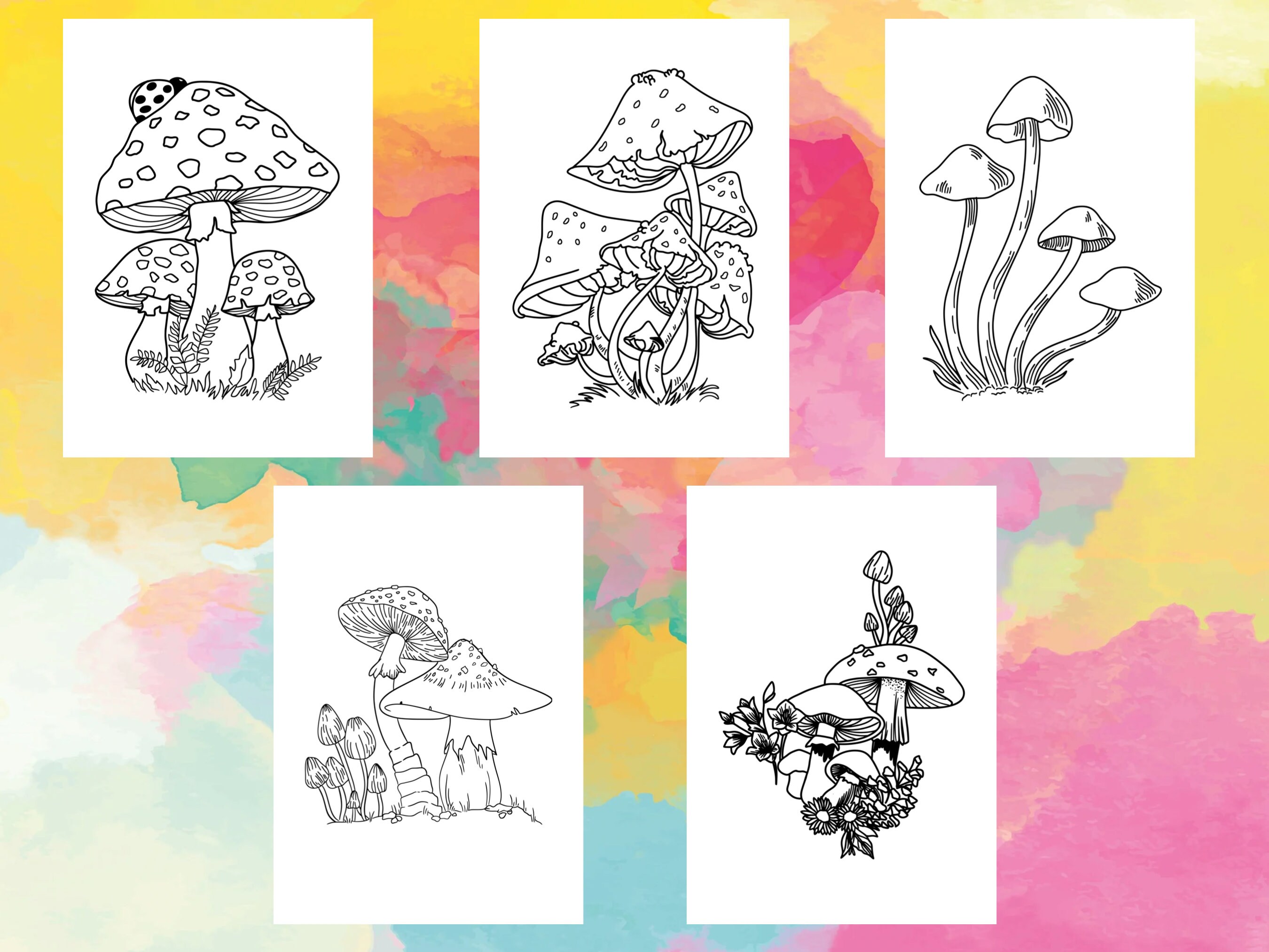 10 Magic Mushrooms Colouring Pages for Adults, Mushroom Nature Woodland ...