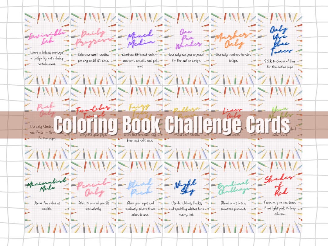 Coloring Book Challenge Cards, Challenge Cards, Coloring Game ...
