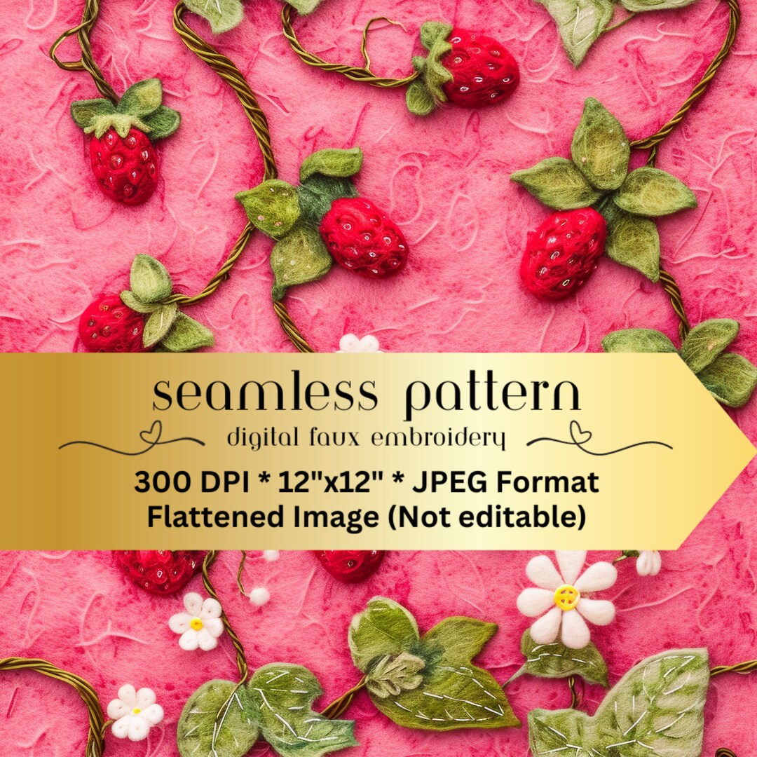 3D Strawberries Seamless Pattern, Strawberries Faux Embroidery, Fabric ...